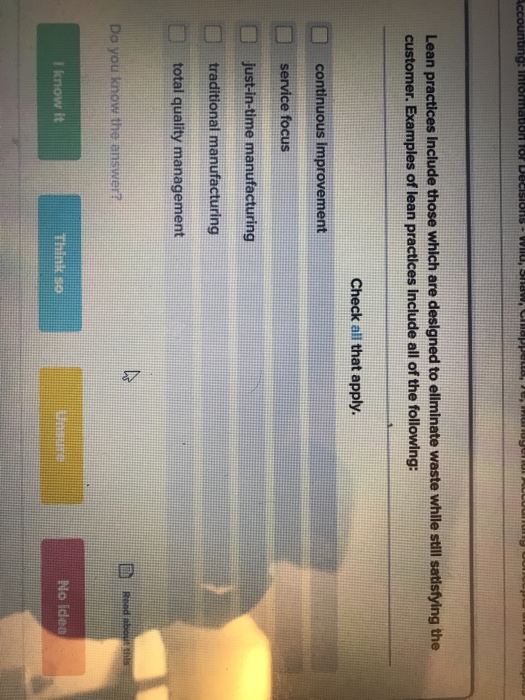 Solved Lean practices Include those which are designed to | Chegg.com