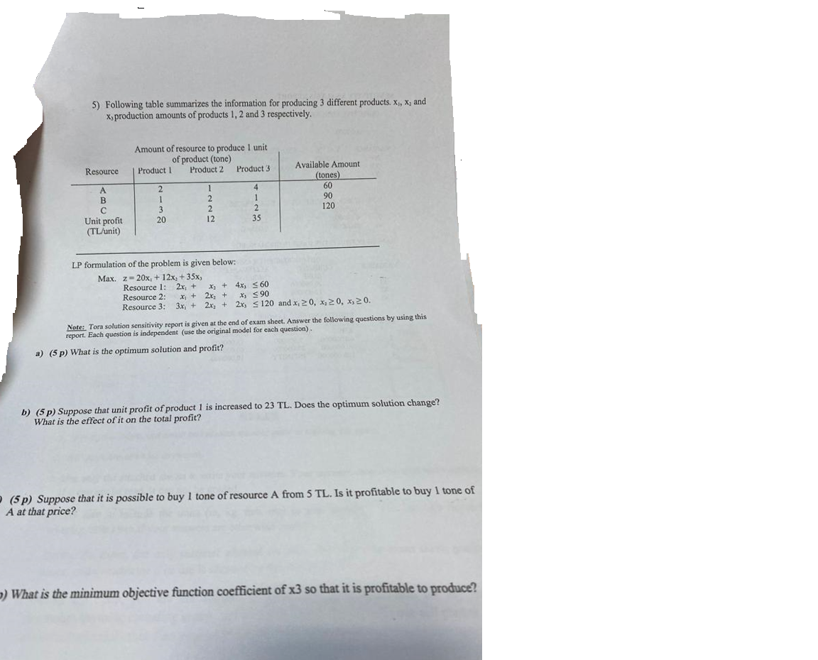 Solved 5) Following table summarizes the information for | Chegg.com