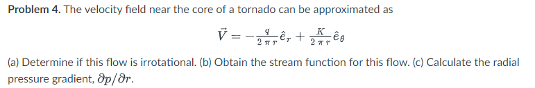 Solved Problem 4. ﻿The velocity field near the core of ﻿a | Chegg.com