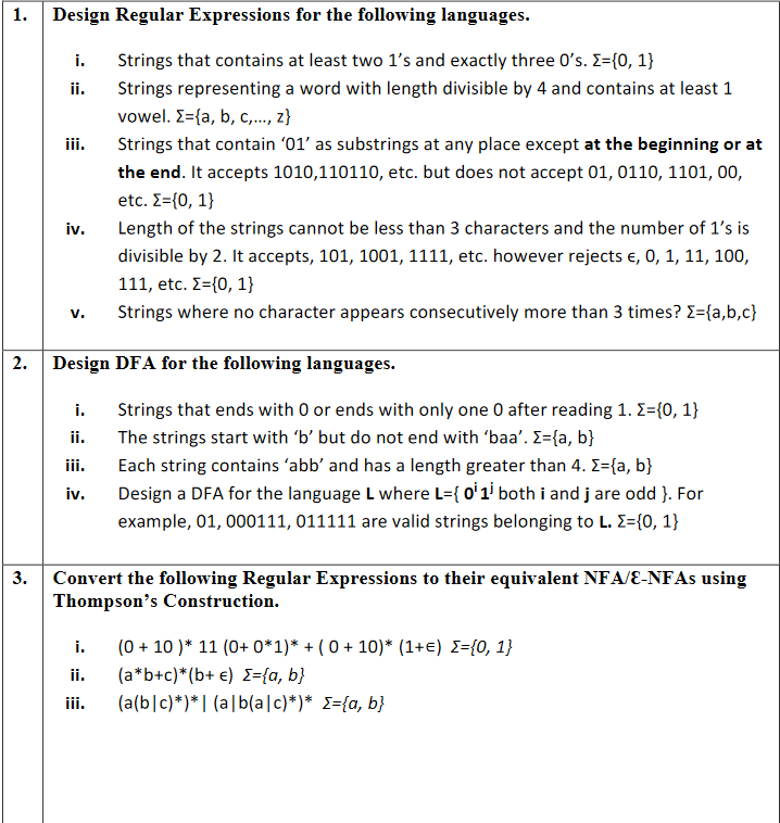 Solved 1. Design Regular Expressions for the following | Chegg.com