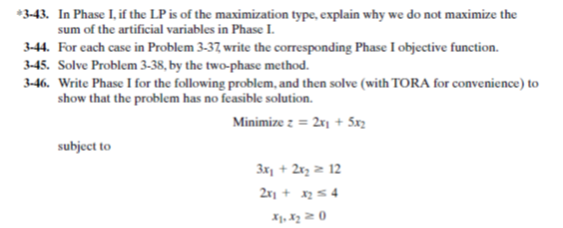 Solved *3-43. In Phase I, if the LP is of the maximization | Chegg.com