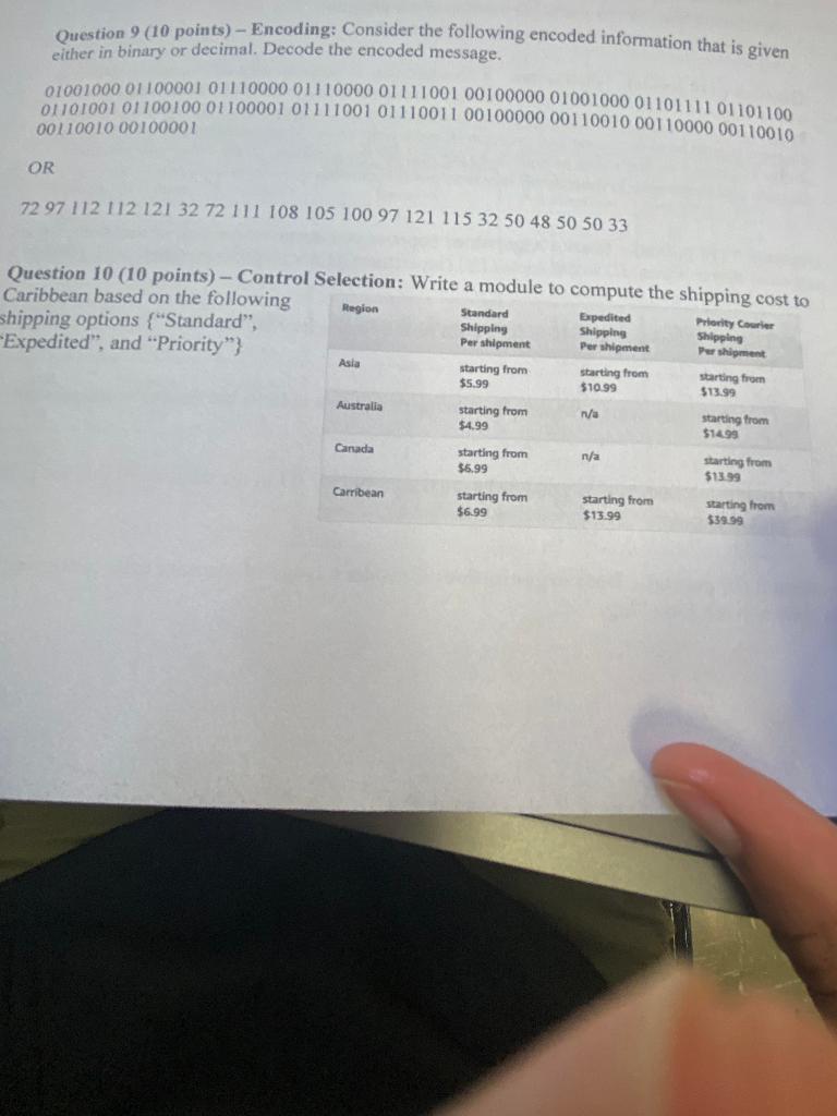 Solved Question 9 (10 points) - Encoding: Consider the | Chegg.com