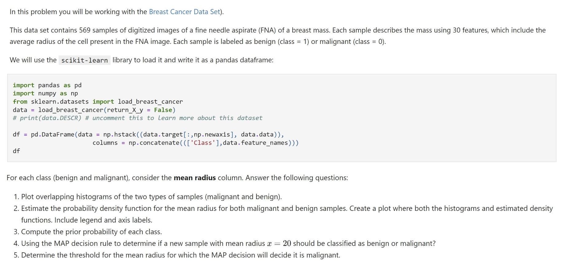 average radius of the cell present in the FNA image. | Chegg.com