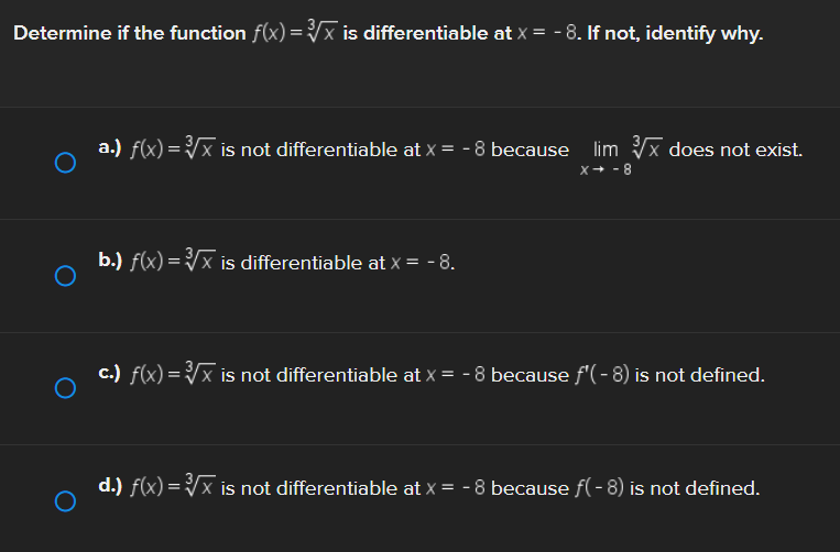 Solved Determine if the function f(x)=x3 ﻿is differentiable | Chegg.com