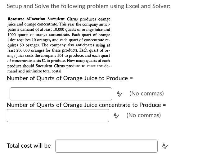 Solved Setup and solve the following problem using Excel and | Chegg.com