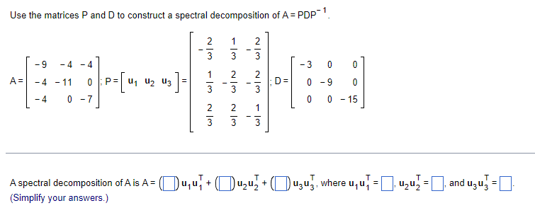 Solved Use the matrices P and D to construct a spectral | Chegg.com