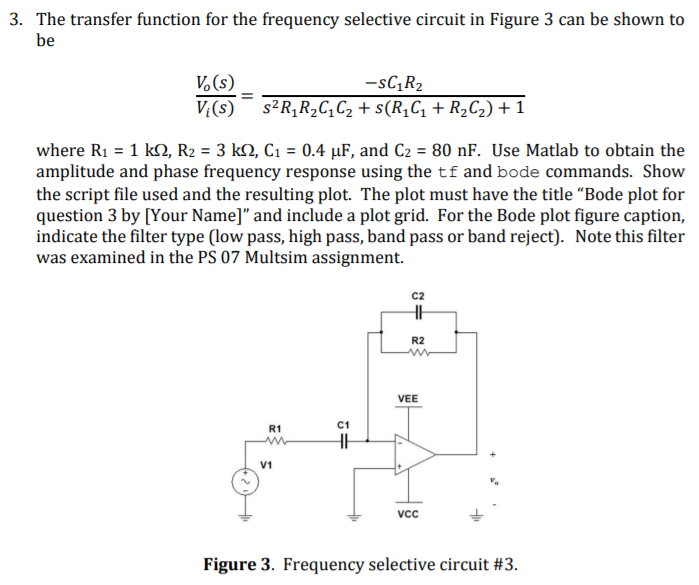 Solved 1. The transfer function for the frequency selective | Chegg.com