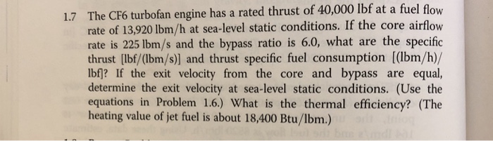Solved The CF6 turbofan engine has a rated thrust of 40,000 | Chegg.com