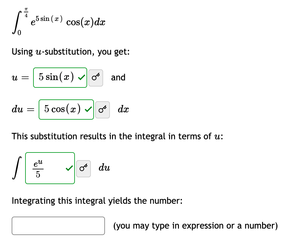 Solved 7T 4 6 e5sin () cos(2)d. Using u-substitution, you | Chegg.com