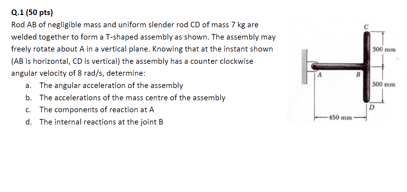 Solved С 300 mm Q.1 (50 pts) Rod AB of negligible mass and | Chegg.com Solved С 300 mm Q.1 (50 pts) Rod AB of negligible mass and | Chegg.com