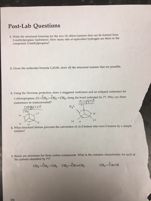 Solved Post-Lab Questions I. Write the structural formulas | Chegg.com
