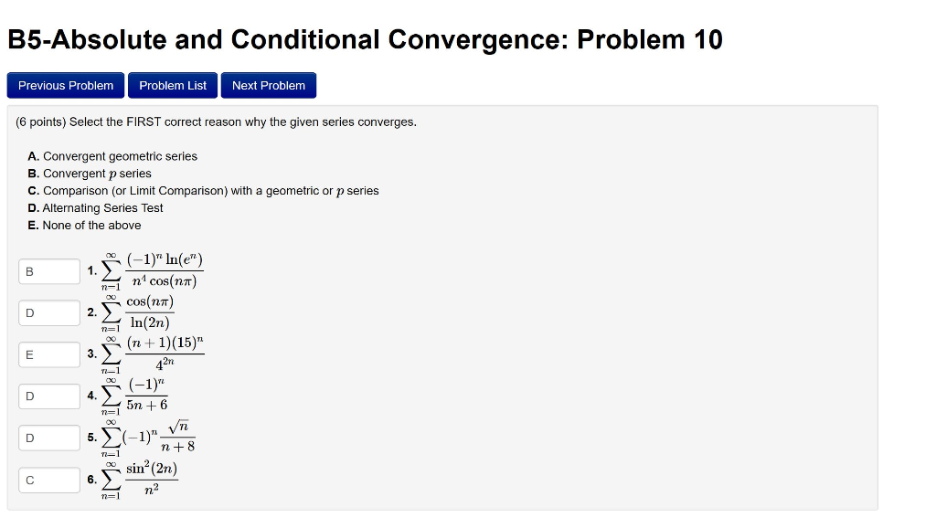 Solved B5-Absolute and Conditional Convergence: Problem 10 | Chegg.com