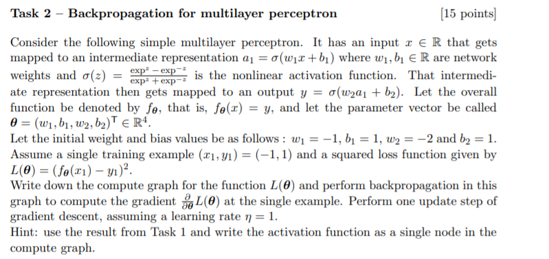 Task 2 - Backpropagation for multilayer perceptron | Chegg.com