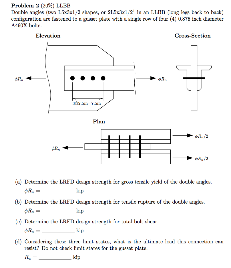 Solved Problem 2 (20%) LLBB Double angles (two L5x3x1/2 | Chegg.com