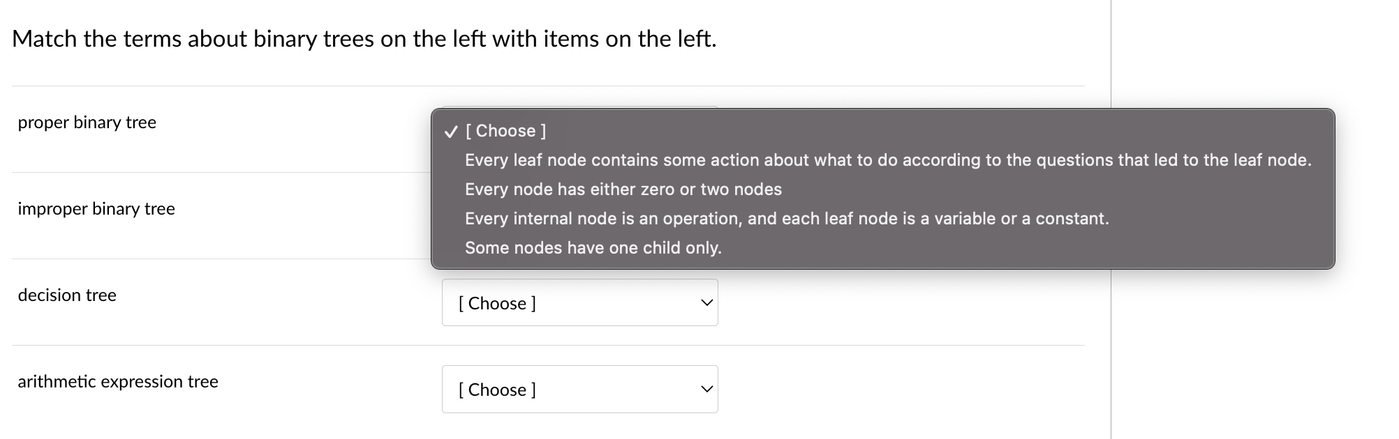 Solved Match the terms about binary trees on the left with | Chegg.com