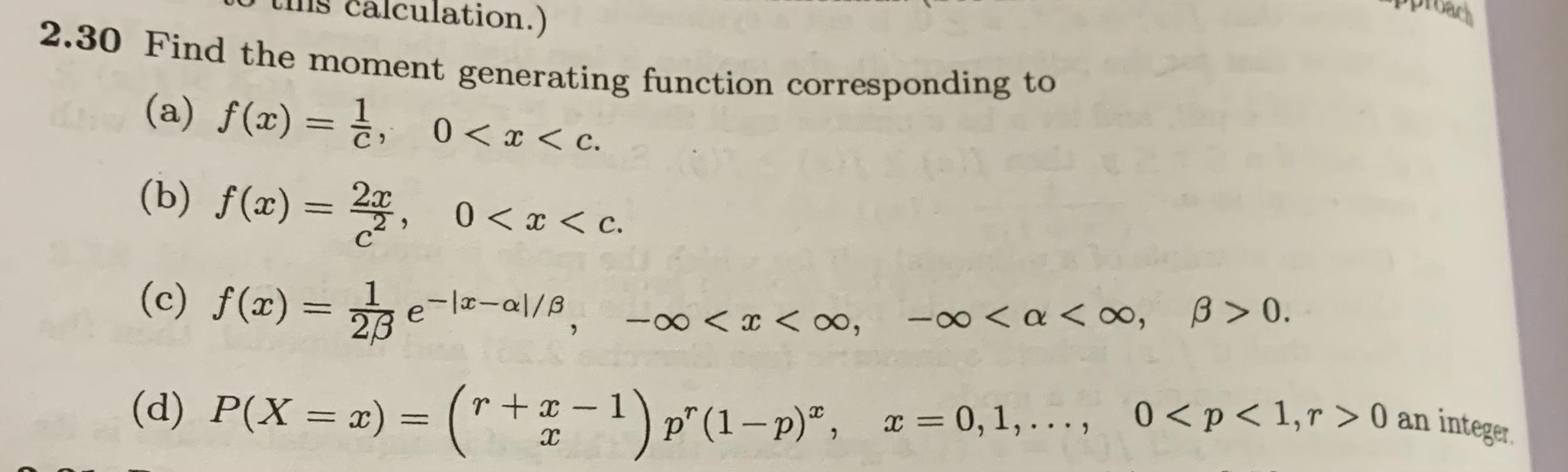 Solved lation.) 2.30 Find the moment generating function | Chegg.com