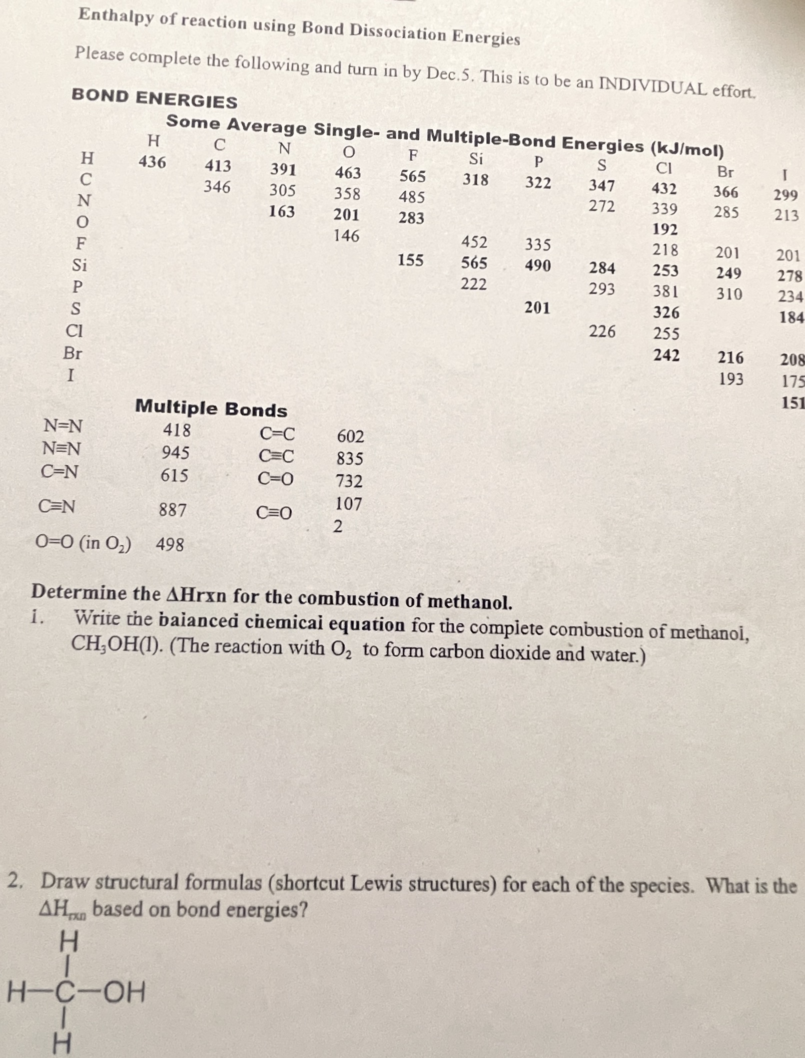 Solved Enthalpy of reaction using Bond Dissociation Energies | Chegg.com