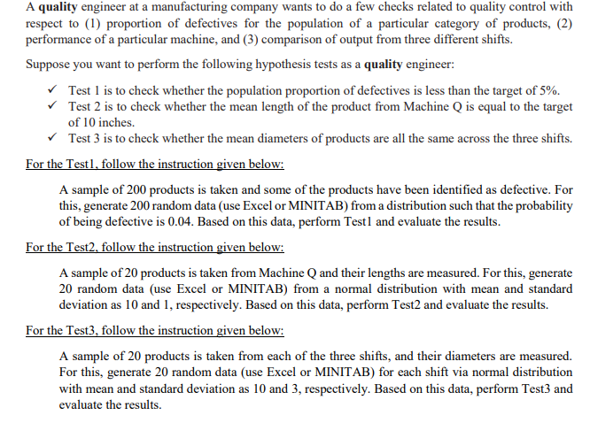 Solved A quality engineer at a manufacturing company wants | Chegg.com
