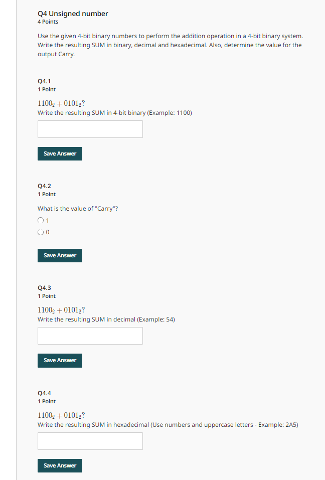 Solved Q4 unsigned Number4 pointsuse The Given 4 Bit