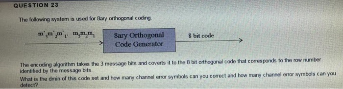 Solved The following system is used for 8ary orthogonal | Chegg.com