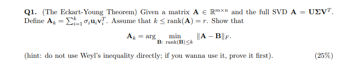 Solved USVT Q1. (The Eckart-Young Theorem) Given a matrix A | Chegg.com