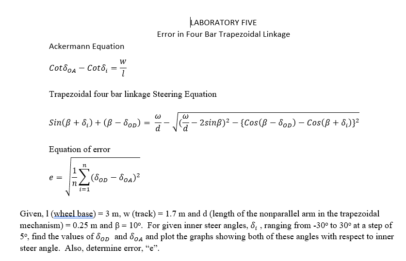 Solved LABORATORY FIVE Error in Four Bar Trapezoidal Linkage | Chegg.com