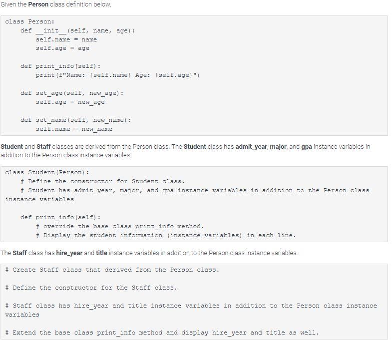 Solved Given the Person class definition below, class | Chegg.com