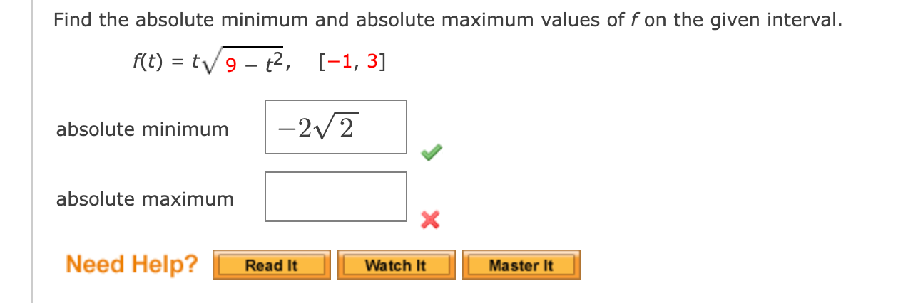 Solved Find the absolute minimum and absolute maximum values | Chegg.com