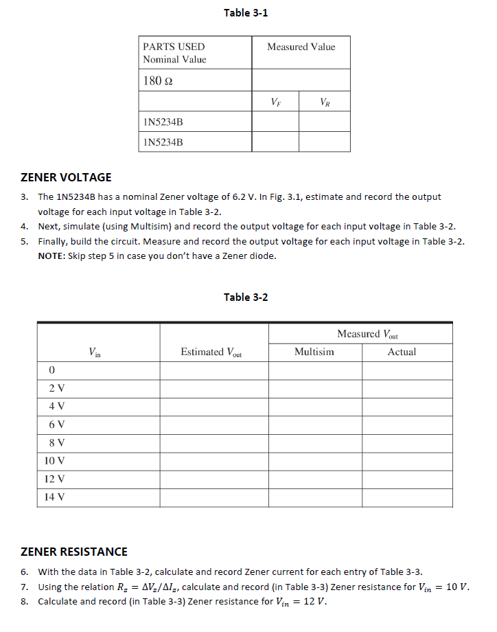 Solved EXPERIMENT # 3: Zener Diodes / Voltage Regulators | Chegg.com