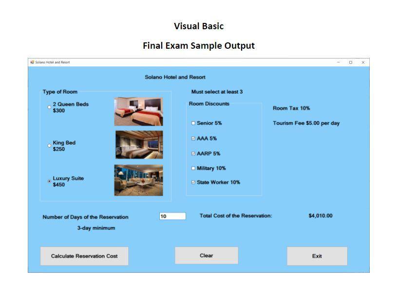 Solved Solano Hotel and Resort Reservation Program Visual | Chegg.com