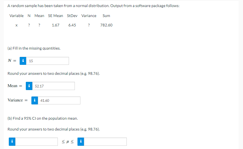 Solved A random sample has been taken from a normal | Chegg.com