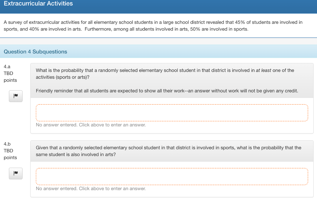 Solved Extracurricular Activities A survey of | Chegg.com