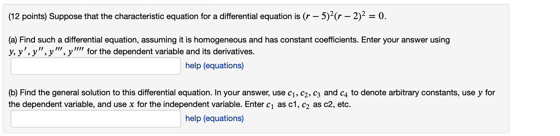 (12 points) Suppose that the characteristic equation | Chegg.com