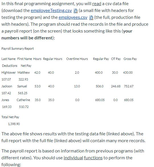 Solved In this final programming assignment, you will read a | Chegg.com