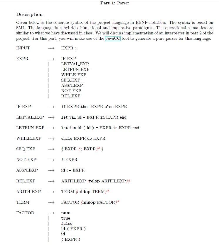 Part 1: Parser Description Given below is the | Chegg.com