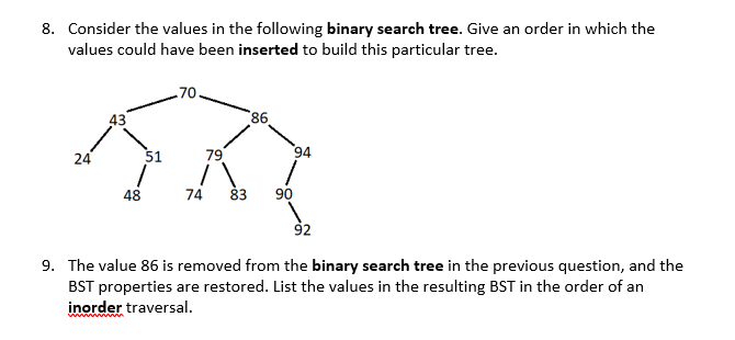 Solved 8. Consider the values in the following binary search | Chegg.com