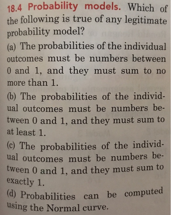 Solved 18.4 Probability models. Which of the following is | Chegg.com