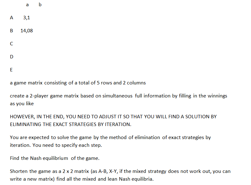 Solved a game matrix consisting of a total of 5 rows and 2 | Chegg.com