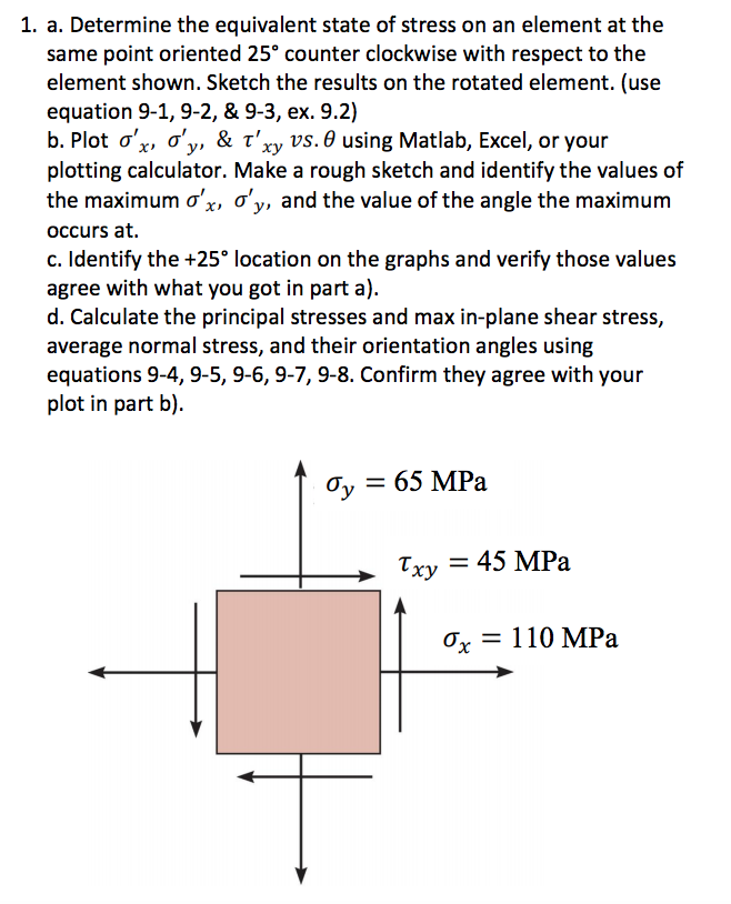 Solved 1. a. Determine the equivalent state of stress on an | Chegg.com