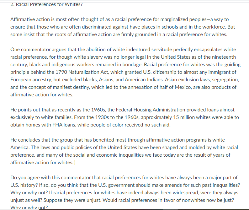 2. Racial Preferences for Whites? Affirmative action | Chegg.com