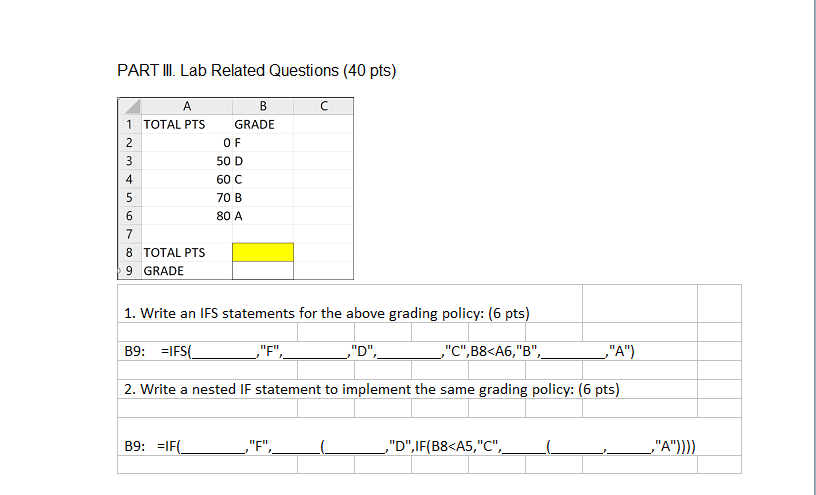 Solved PART III. Lab Related Questions (40 pts) A 1 TOTAL | Chegg.com
