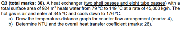 Solved Q3 (total marks: 30). A heat exchanger (two shell | Chegg.com