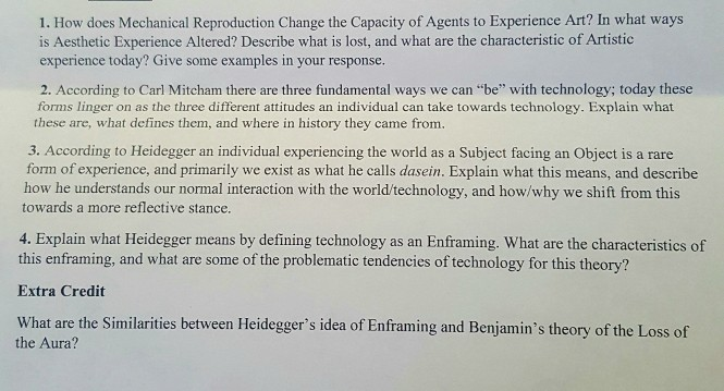 1. How does Mechanical Reproduction Change the | Chegg.com