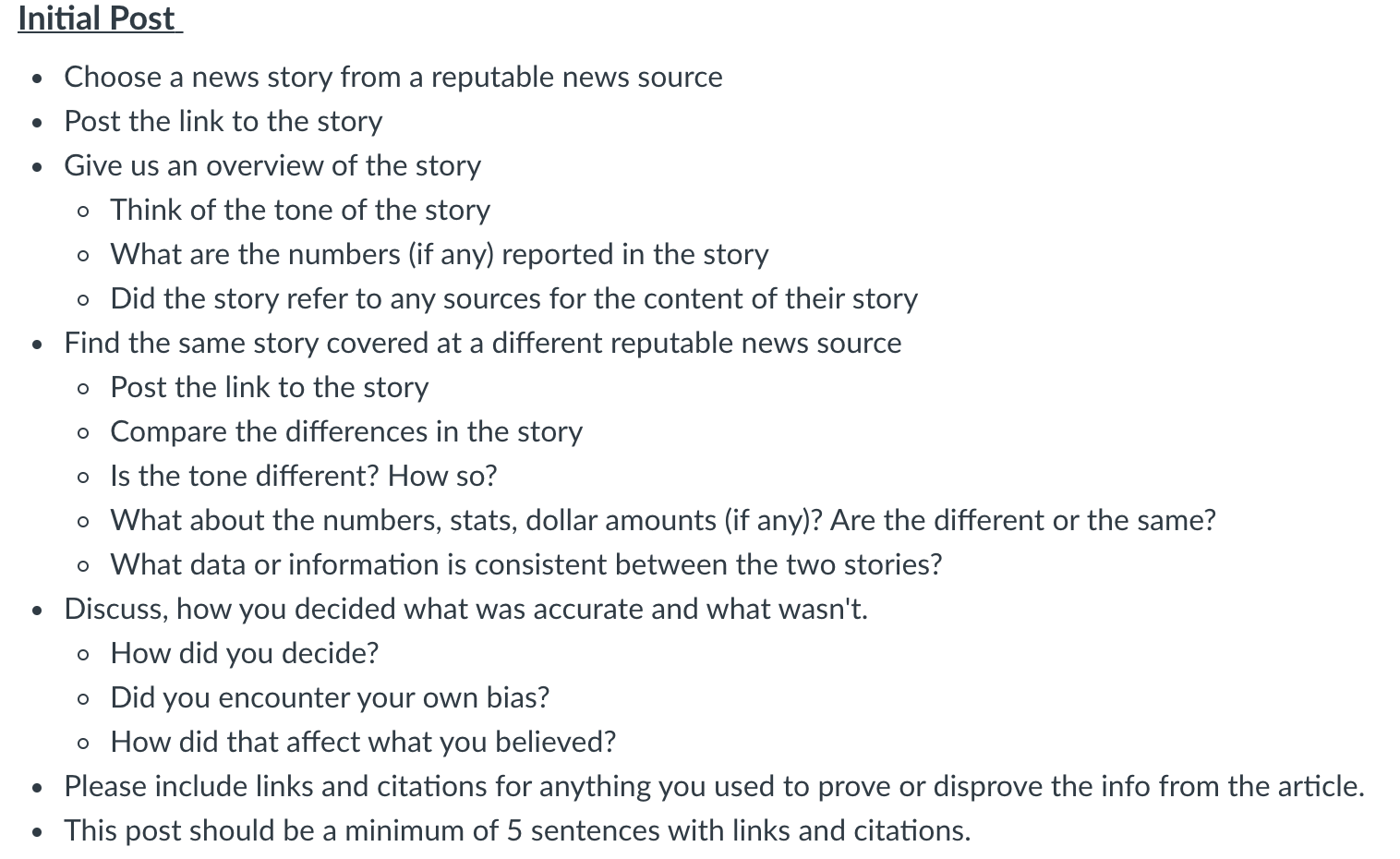 Solved Initial Post • Choose a news story from a reputable | Chegg.com