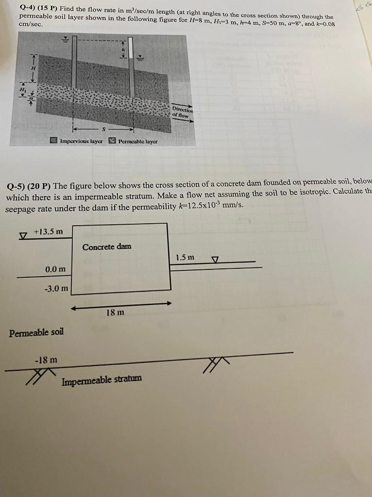 Solved Q-4) (15 P) Find the flow rate in m3/sec/m length (at | Chegg.com