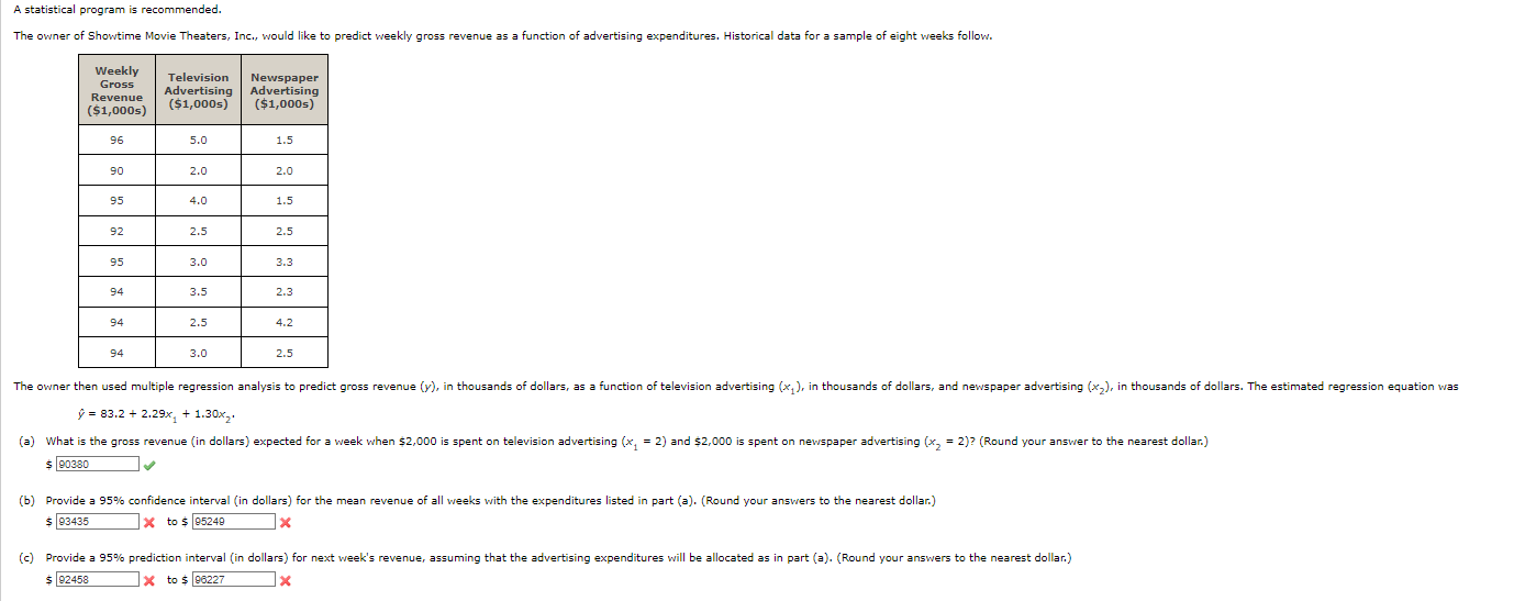 Solved A statistical program is recommended.The owner of | Chegg.com