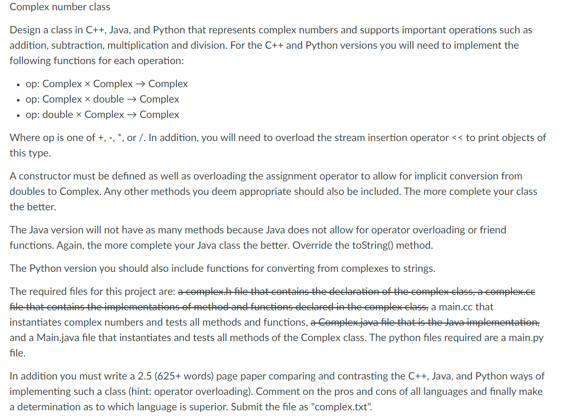 Solved Complex number class Design a class in C++, Java, and | Chegg.com