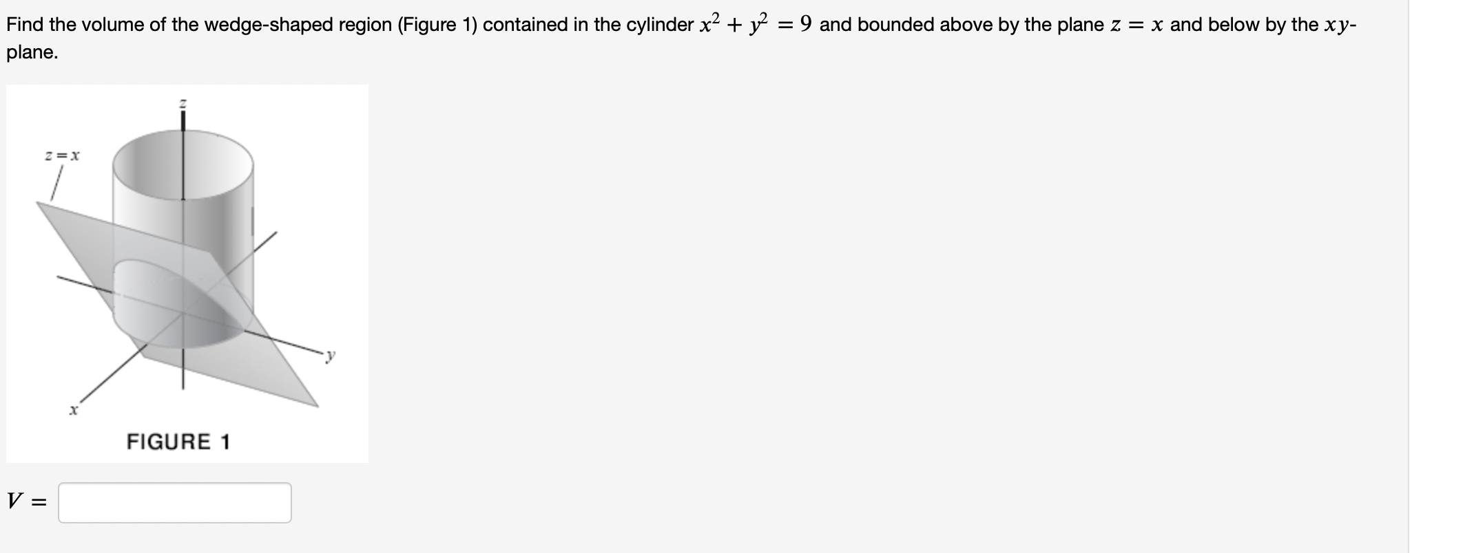 Solved Find the volume of the wedge-shaped region (Figure 1) | Chegg.com