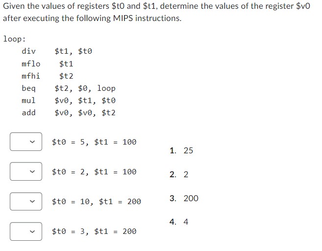 Solved Given the values of registers $t0 and $t1, determine | Chegg.com