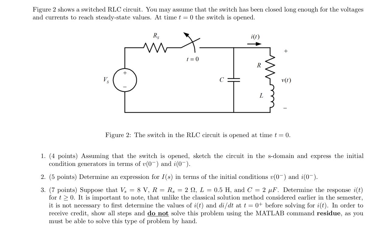 Solved Figure 2 shows a switched RLC circuit. You may assume | Chegg.com